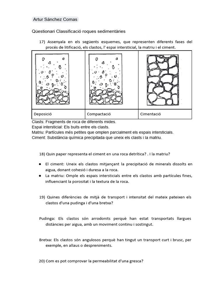 Qüestionari Classificació Roques Sedimentàries | PDF