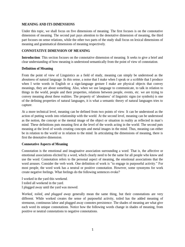Dimensions of Meaning Explained | PDF | Semantics | Part Of Speech