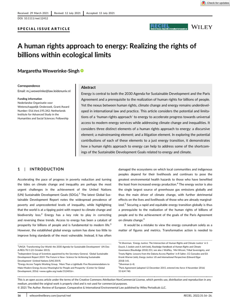 A Human Rights Approach To Energy Realizing The Rights of Billions ...