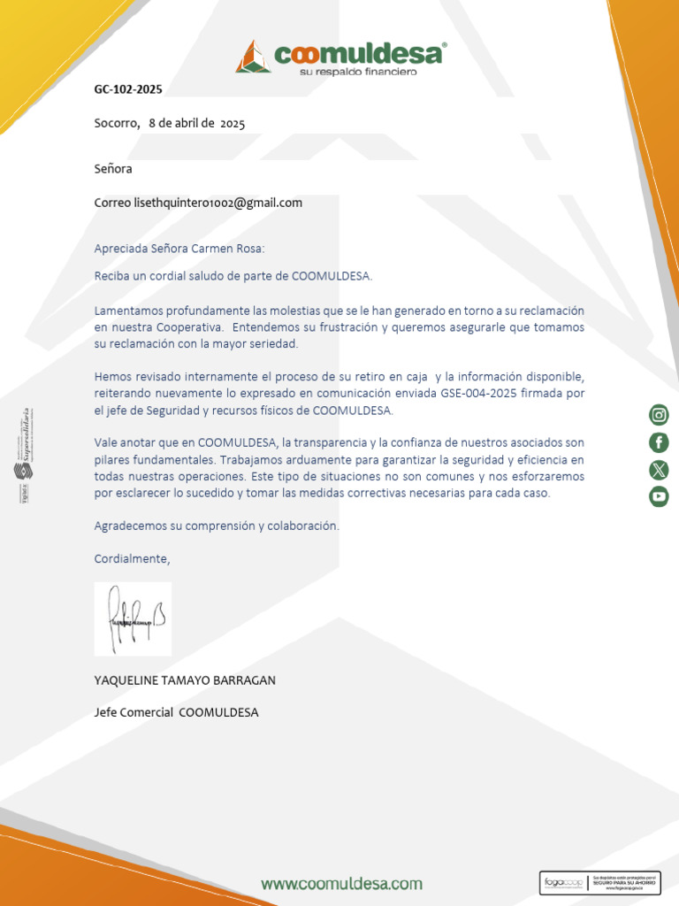 GC-102-2025 Respuesta A PQRSF 1778804 | PDF