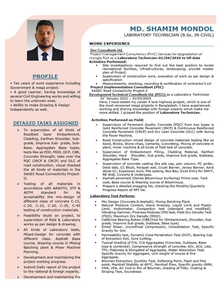 Resume of Md. Shamim Mondol | PDF | Concrete | Construction Aggregate