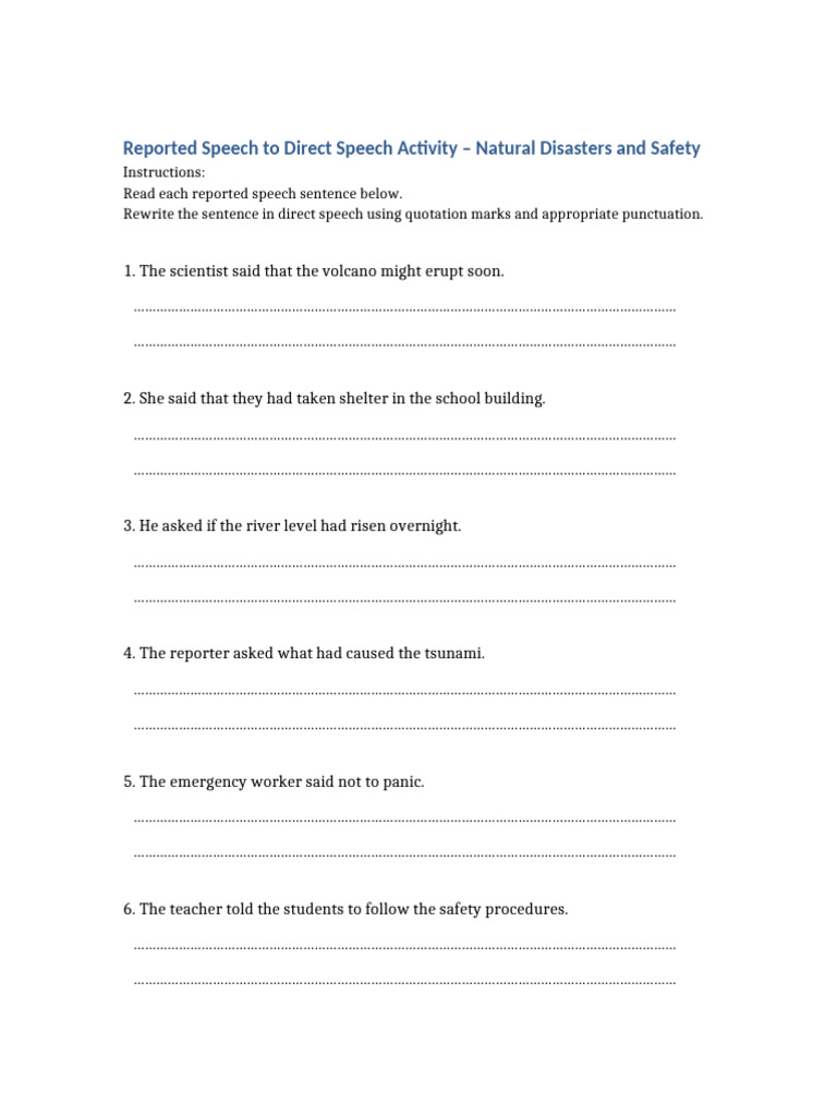 Reported To Direct Speech Activity Natural Disasters Part1 2 | PDF