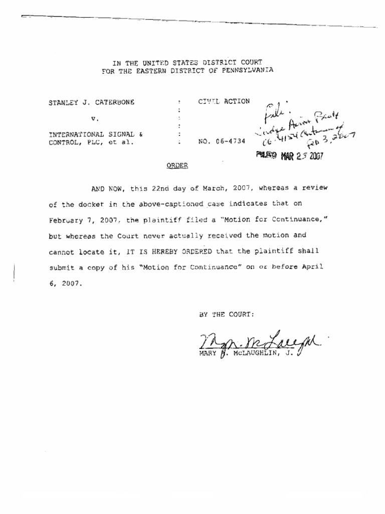 The STAN J. CATERBONE U.S. District Court Case No. 06-4734 Federal ...