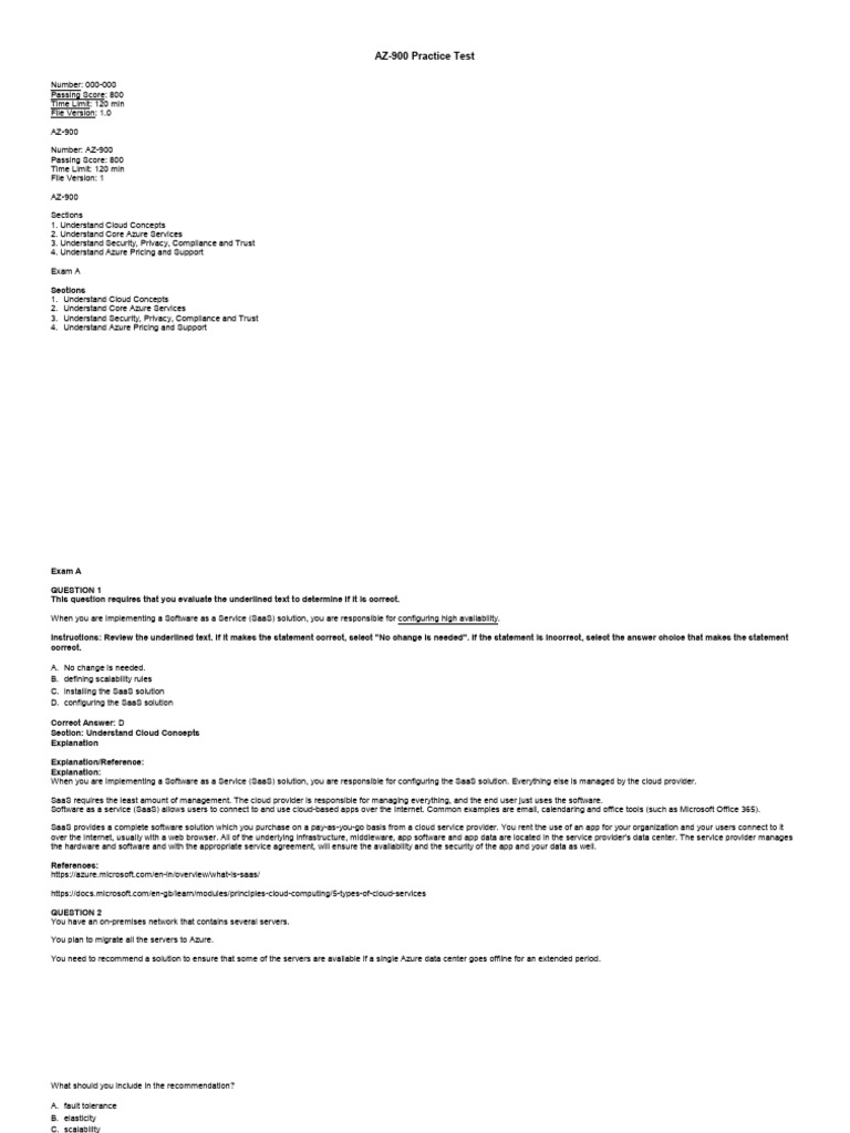 AZ-900 Practice Test-1 | PDF | Cloud Computing | Platform As A Service