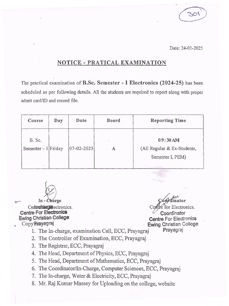 Electronics Practical Examination Schedule For Semester-I - Session 2024-25-602-WvBITL | PDF
