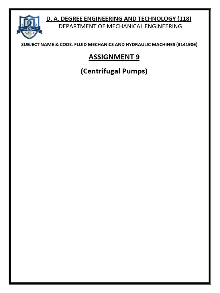 ASSIGNMENT-9-Centrifugal Pumps | PDF | Pump | Gases
