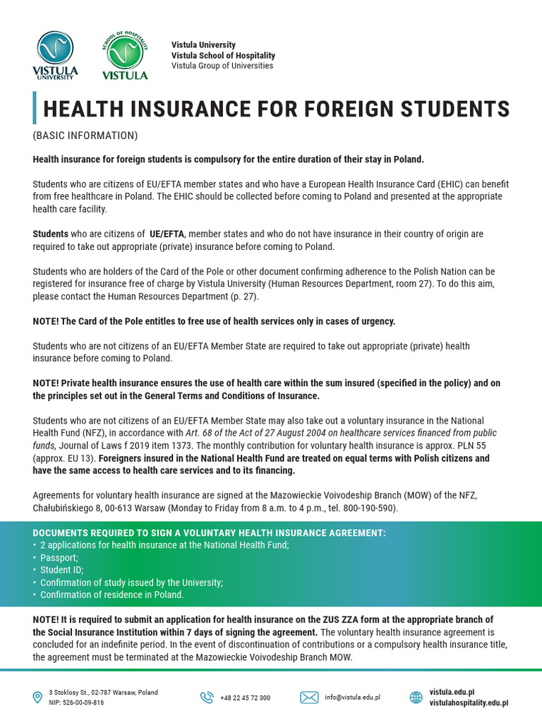 Health Insurance For Foreign Students | PDF | Poland | Social Programs