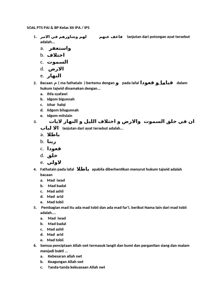 Soal Pts Pai Xii Ganjil 23 | PDF