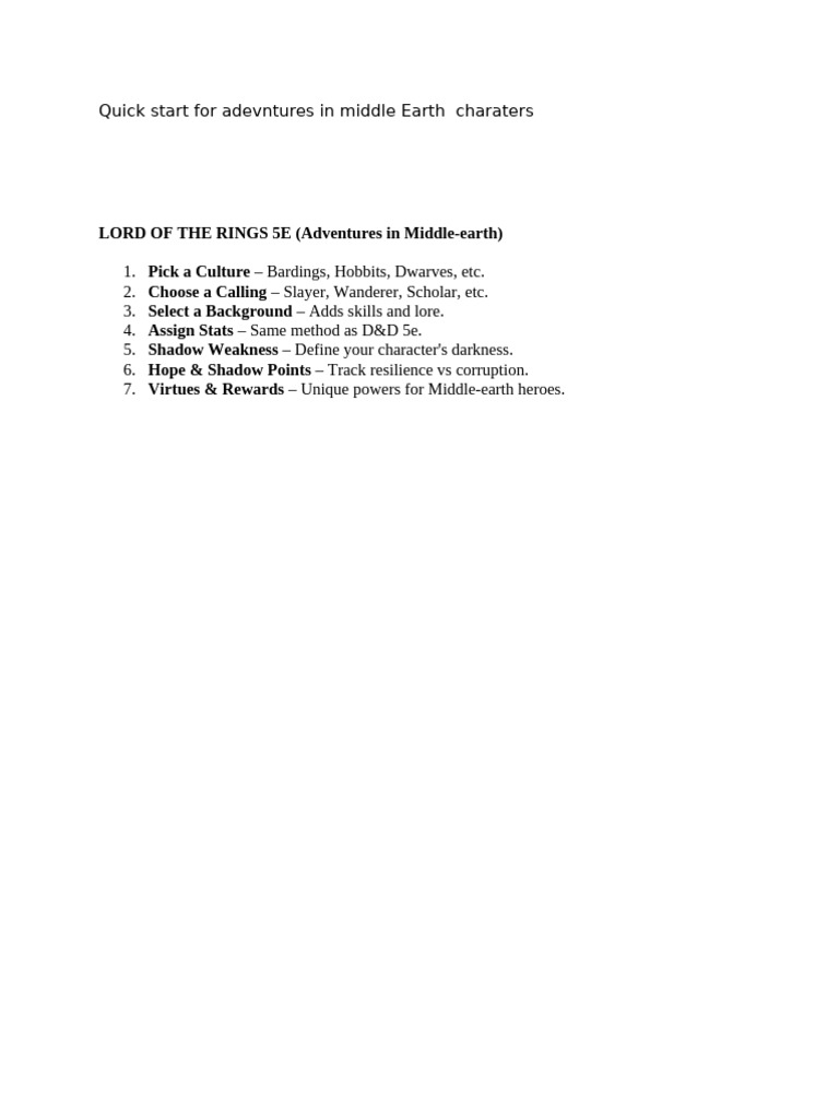 Middle-earth Character Creation Guide | PDF