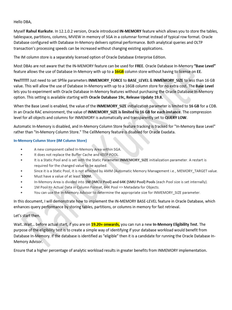How to Implement IN_MEMORY_BASE_LEVEL | PDF | Databases | Information Retrieval