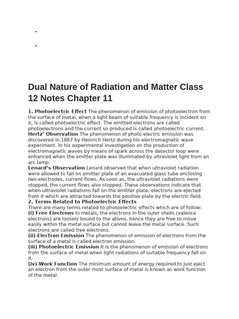 Dual Nature of Wave and Matter | PDF | Photoelectric Effect ...