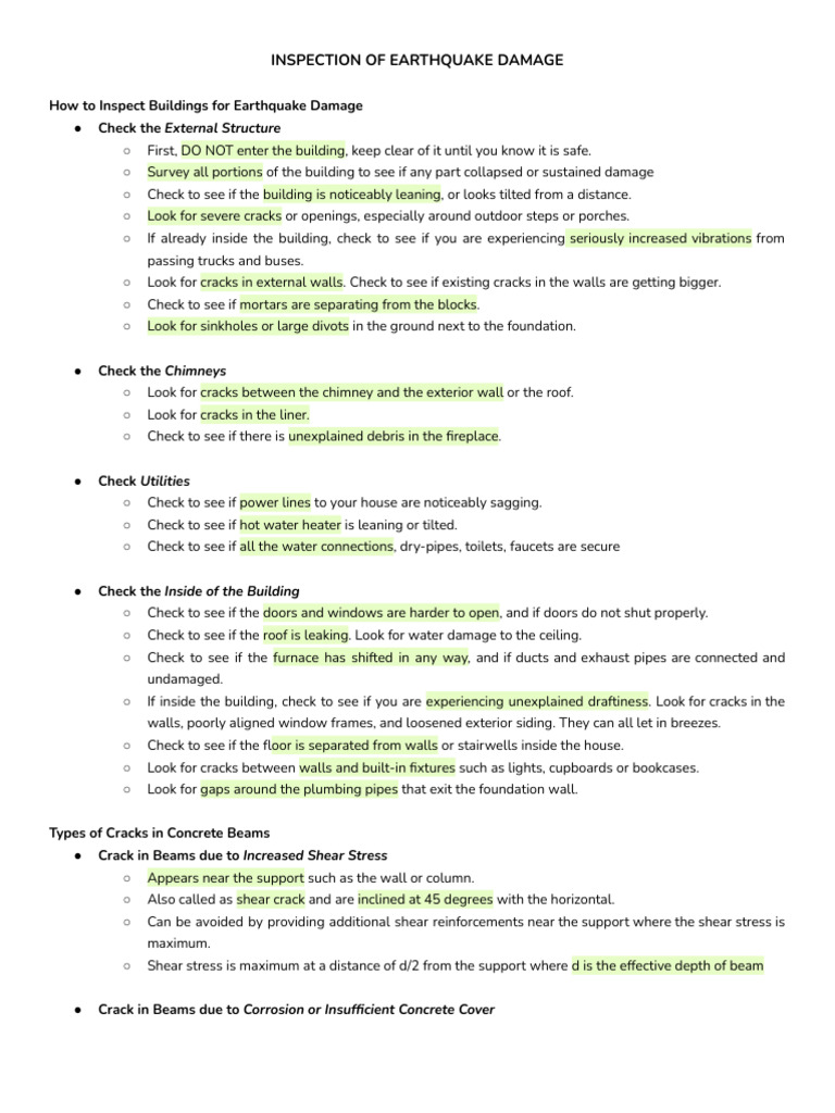 Earthquake Damage Inspection Guide | PDF | Beam (Structure ...