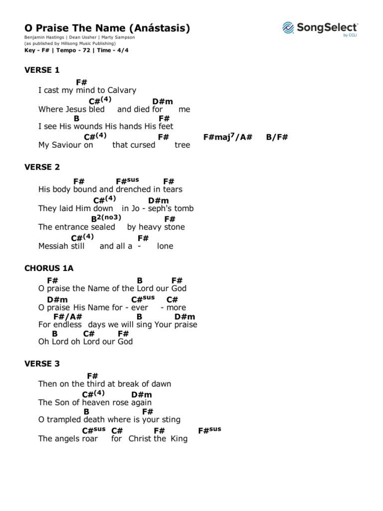 O Praise The Name Chords and Lyrics | PDF