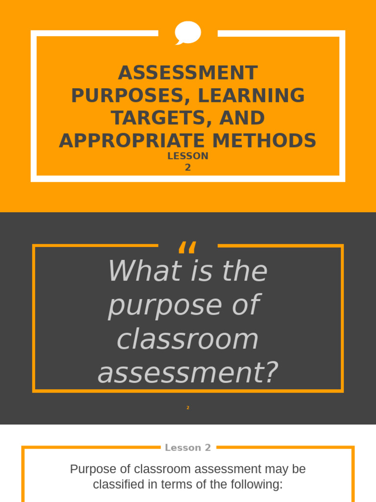 2 Assessment Purposes Learning Targets and Appropriate Methods | PDF ...