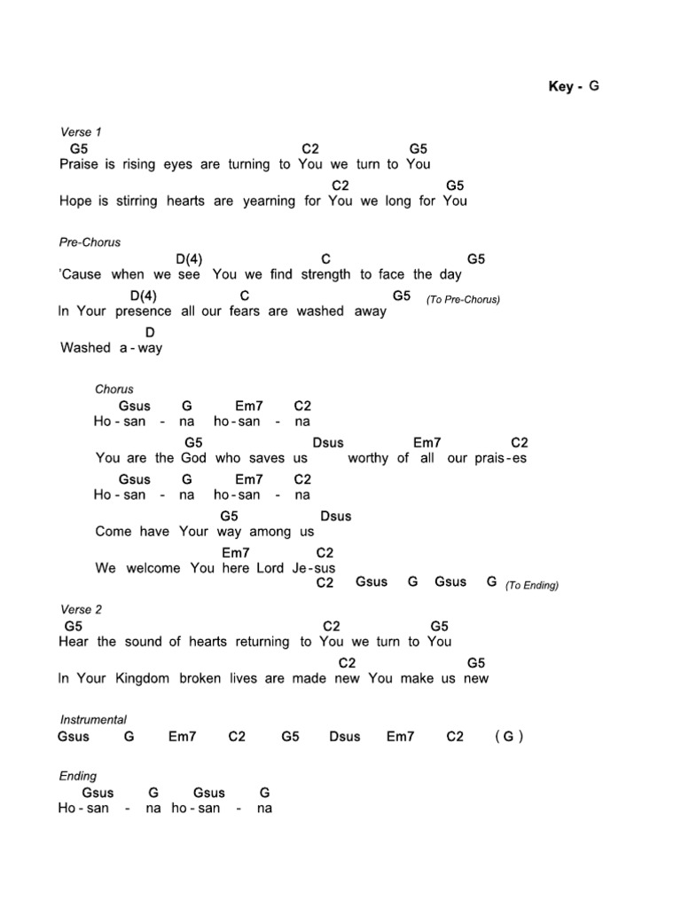 Hosanna (Praise Is Rising) - SongSelect Chord Chart in G | PDF
