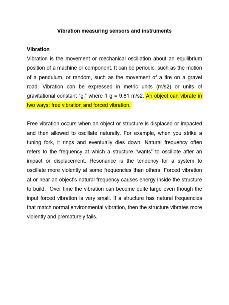 Vibration Measuring Sensors and Instruments | PDF | Oscillation | Accelerometer