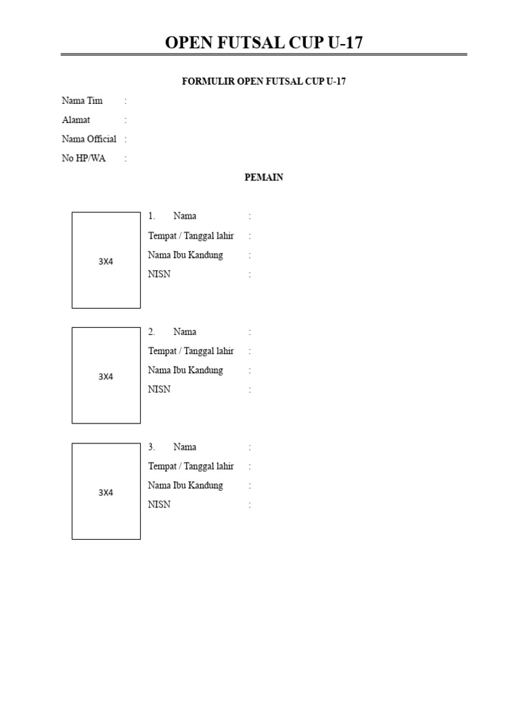 Formulir Open Cup U17 | PDF