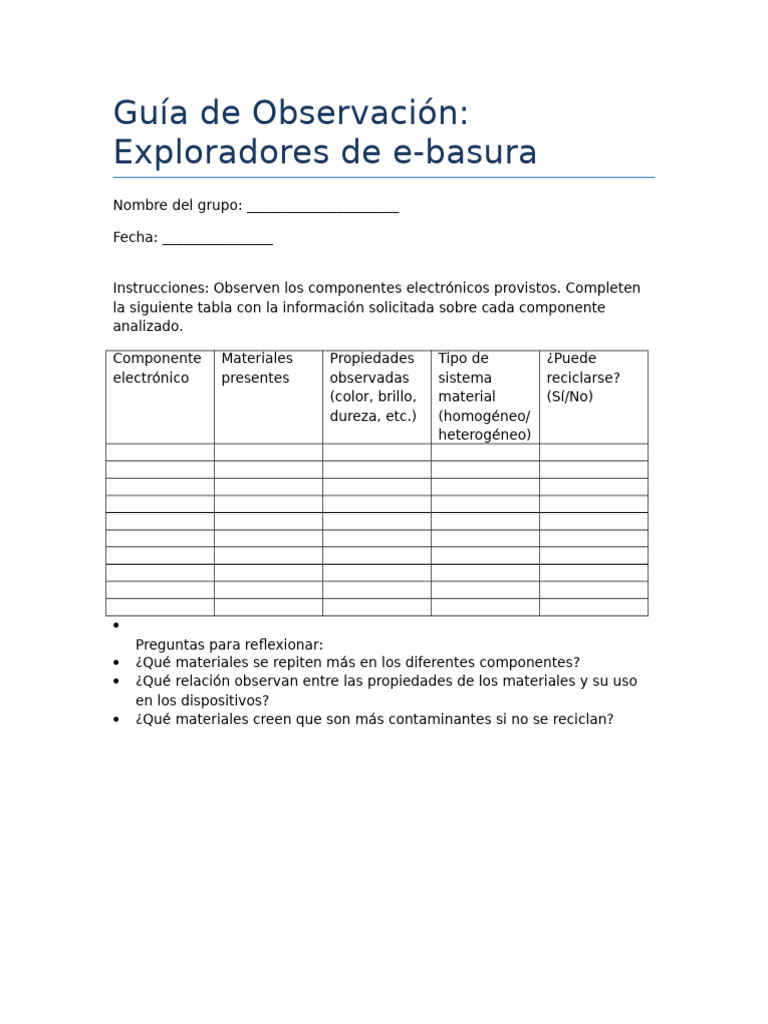 Guia de Observacion Exploradores de E-Basura | PDF