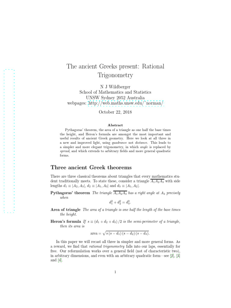 Rational Trigonometry in Ancient Geometry | PDF | Area | Square Root