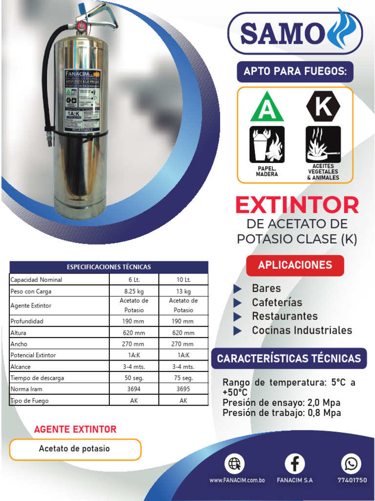 Extintor Clase K: Acetato de Potasio | PDF