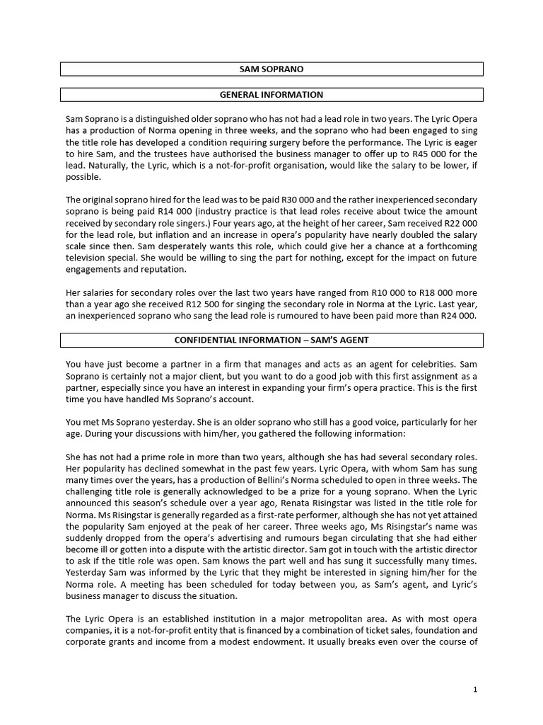 Sam Soprano's Opera Role Negotiation | PDF