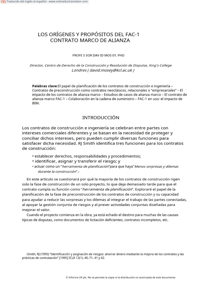 The Origins and Purposes of The FAC-1 Framework Alliance Contract (ICLR) .Traducido Español ...