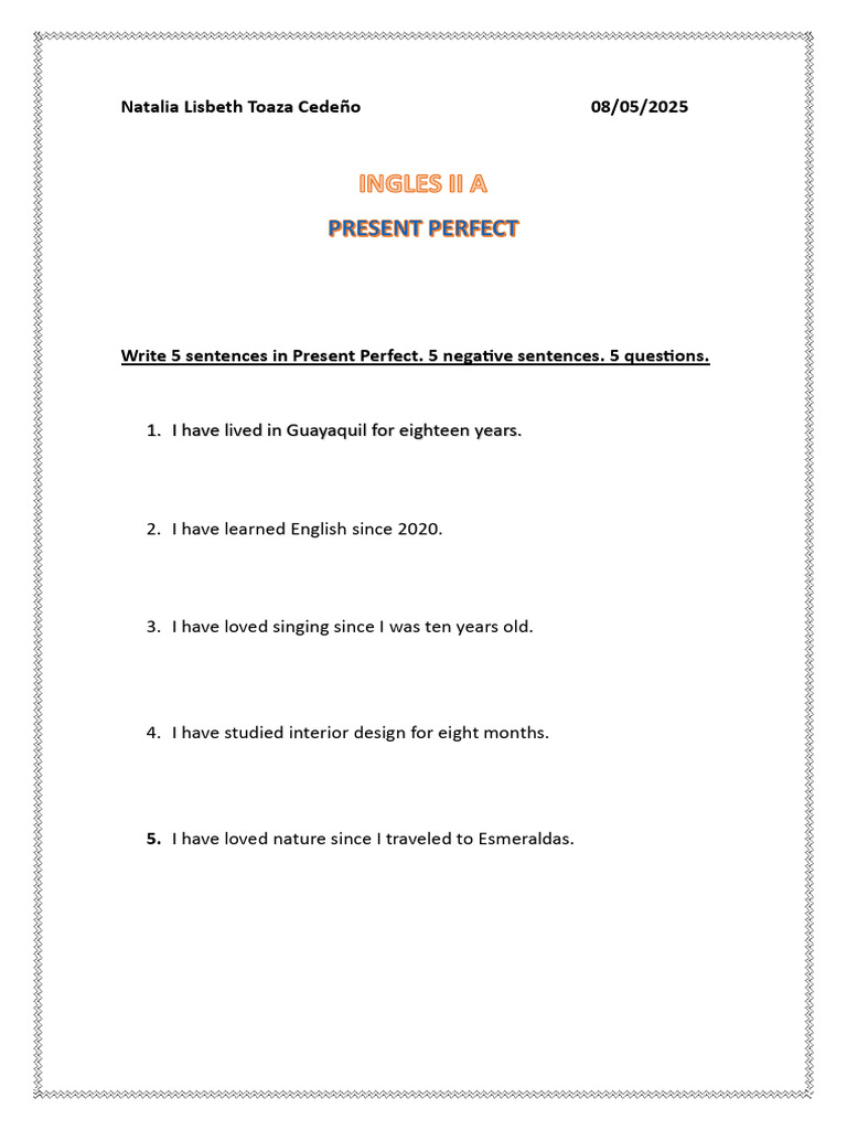 Present perfect sentences | PDF