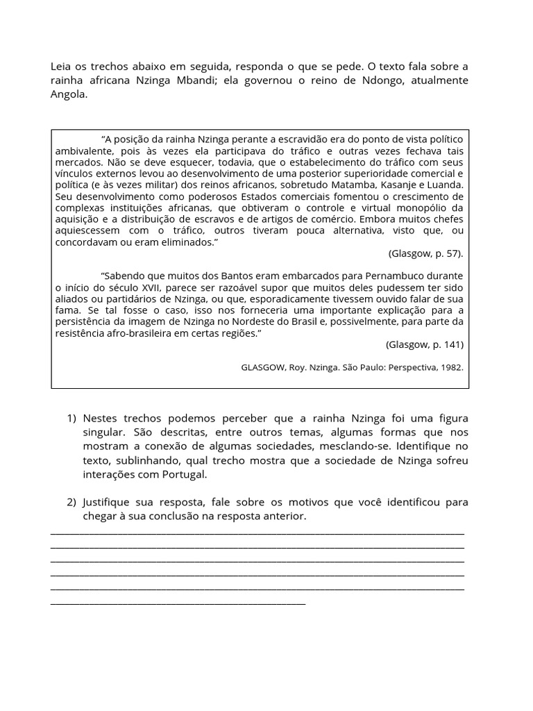 Rainha Nzinga Mbandi 7º Ano | PDF | Escravidão