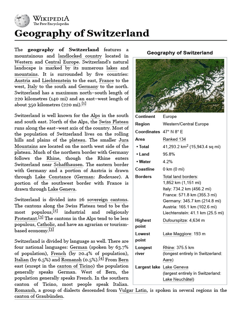 Geography of Switzerland - Wikipedia | PDF | Switzerland | Alps