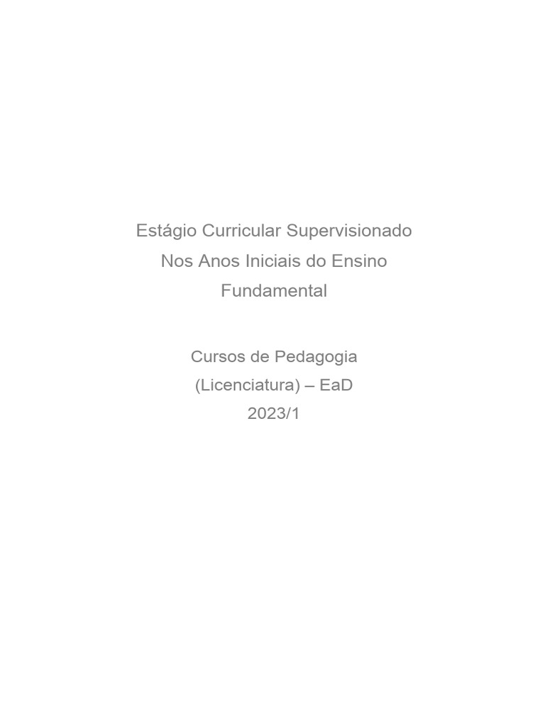 Estágio Pedagogia Anos Iniciais | PDF | Pedagogia | Aprendizado