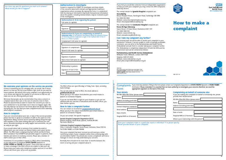 Complaints Procedure for ESNEFT Hospitals | PDF | National Health ...