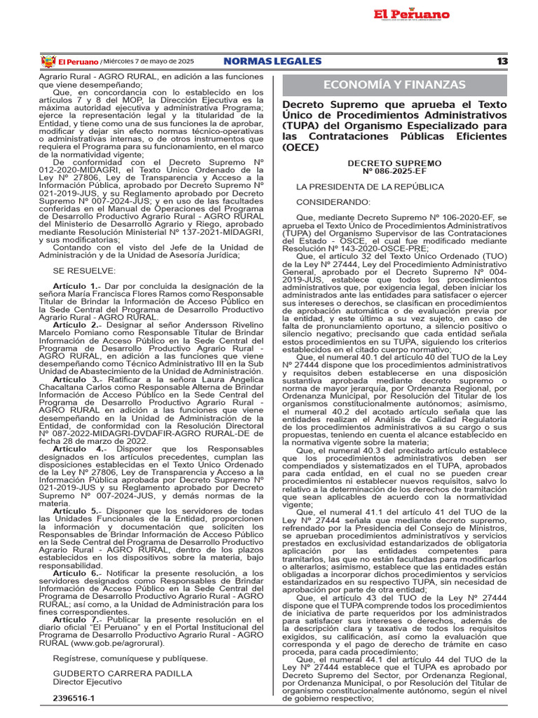Ds 086-2025-Ef Tupa Oece | PDF | Presupuesto | Administración Pública