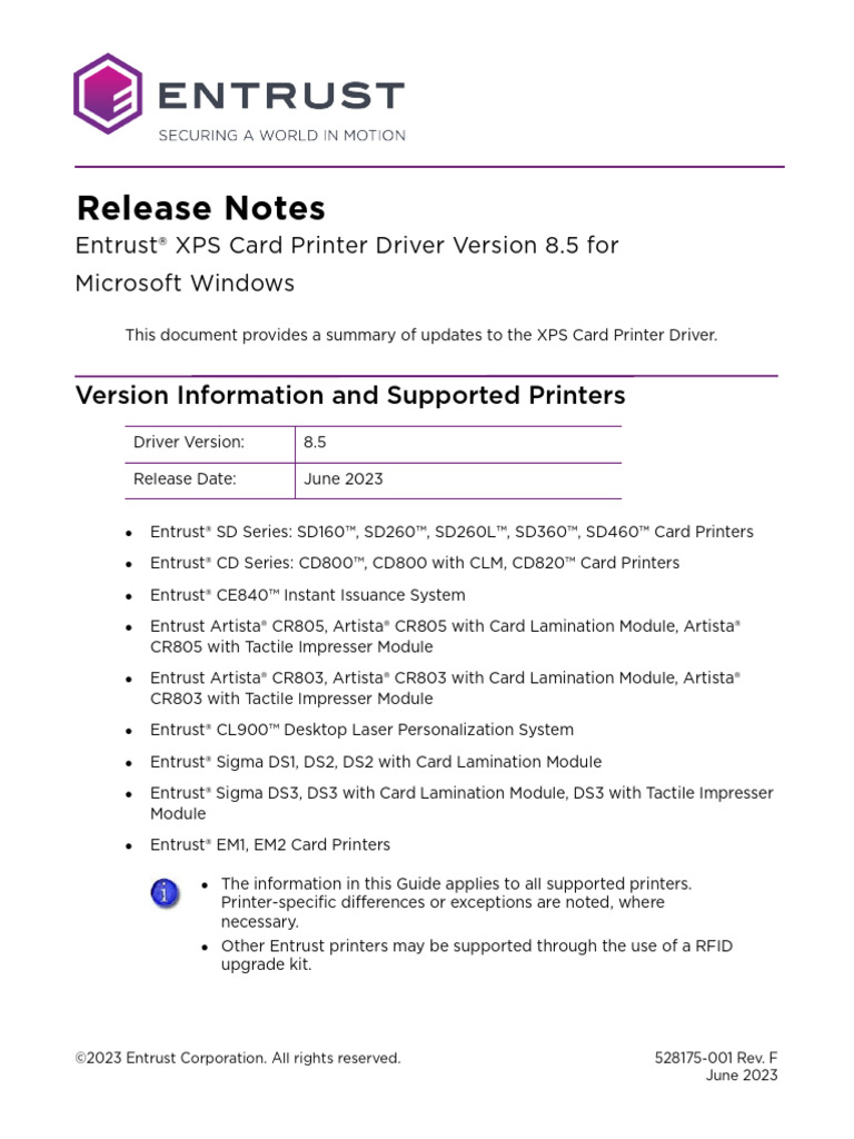 Entrust XPS Card Printer Driver 8.5 Release Notes | PDF | Microsoft ...