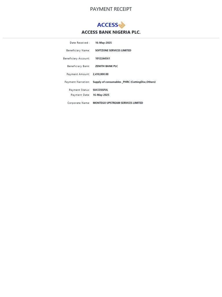 SOFTZONE SERVICES LIMITED - Payment - Receipt | PDF