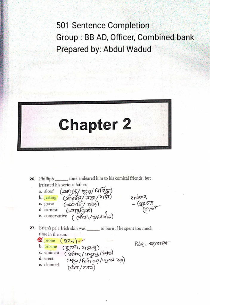 Chapter 2 Sentence Completion | PDF