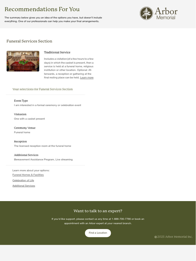 Arbor Memorial Planning Tool - Your Choices | PDF