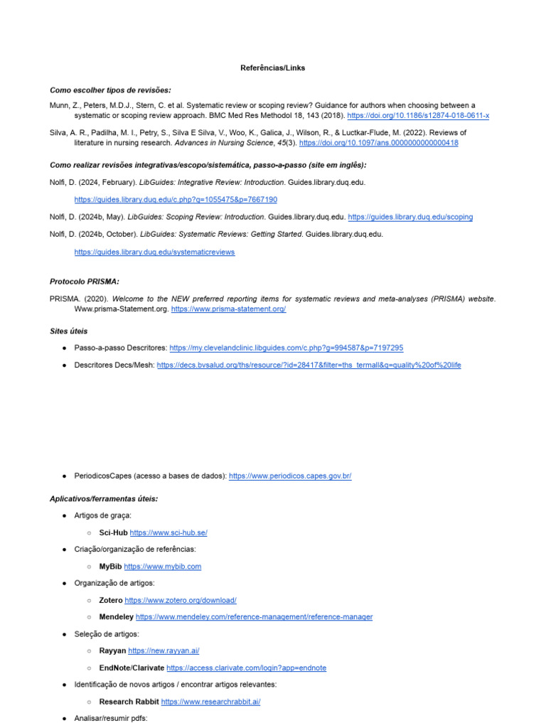 Aula Revisões Sistemáticas - Referências e Materiais Complementares | PDF | Teoria | Metodologia