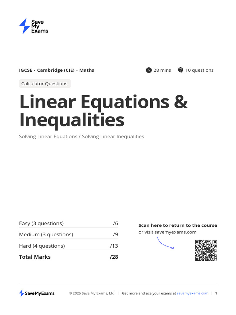 Linear Equations and Inequalities Quiz | PDF | Equations | Applied ...