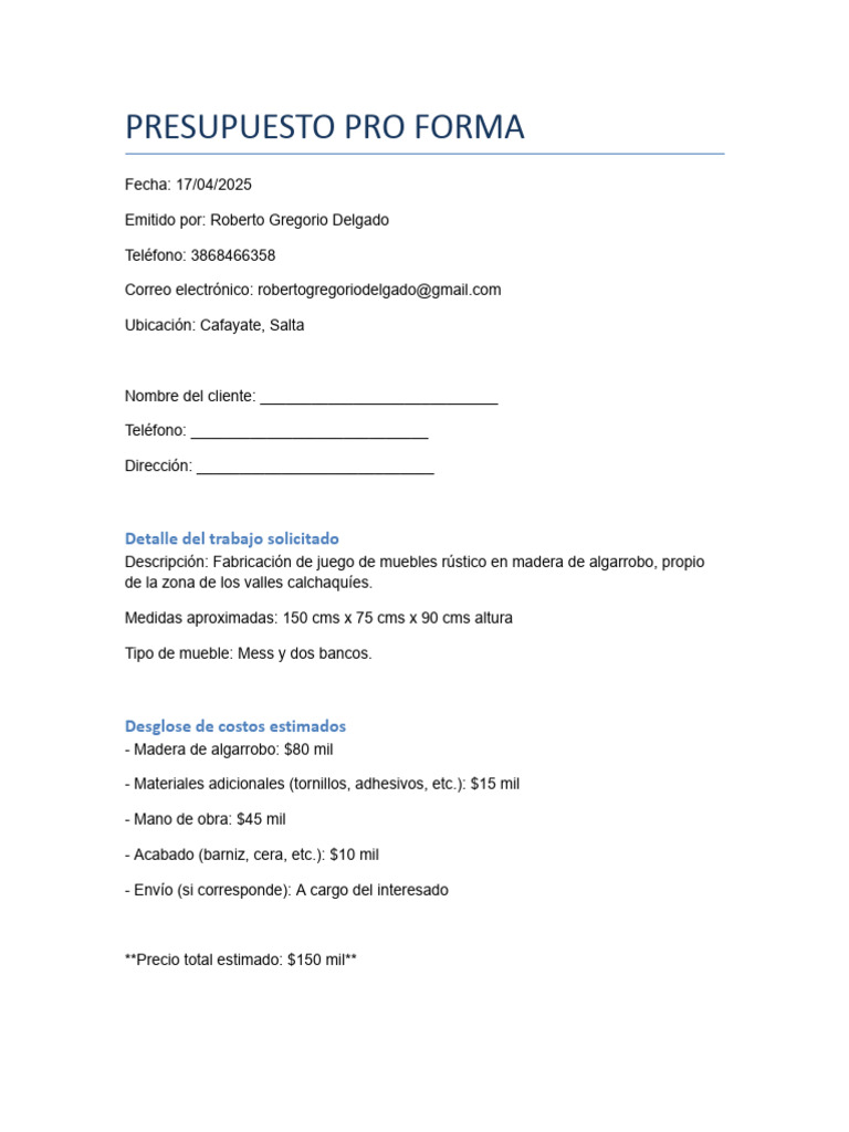 Presup Pro Forma | PDF