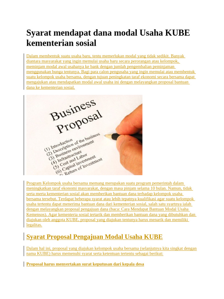 Syarat Mendapat Dana Modal Usaha KUBE Kementerian Sosial | PDF