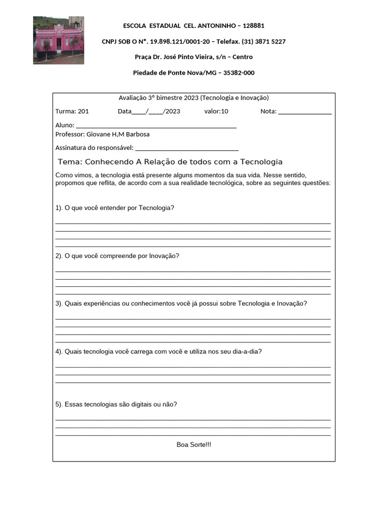 2 ano 3 bimestre. tec Inov. | PDF