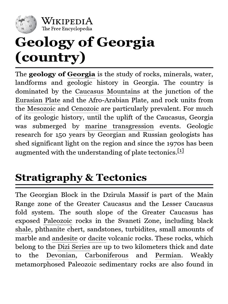 Geology of Georgia (country) - Wikipedia | PDF | Petrology | Earth Sciences