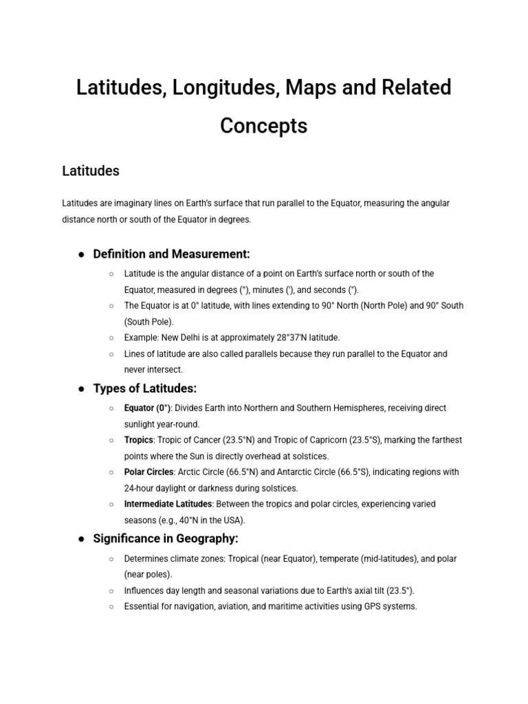 Handout_ Latitudes, Longitudes, Maps and Related Concepts | PDF ...