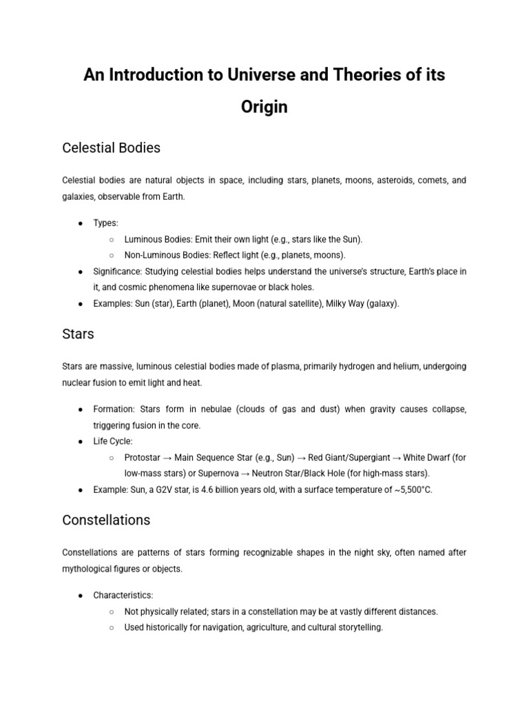 An Introduction to Uni of its Origin (1) | PDF | Stars | Planets