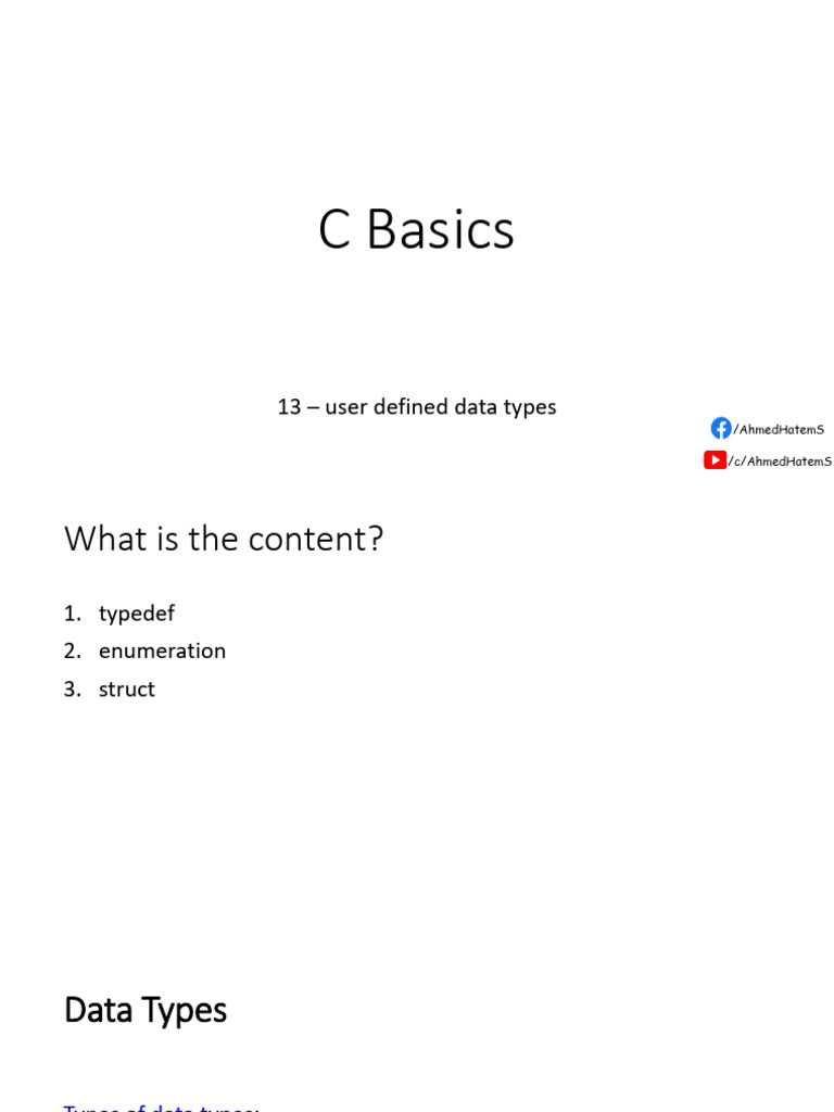 13 C Basics User Defined Data Types Pdf Data Type Mathematical Logic