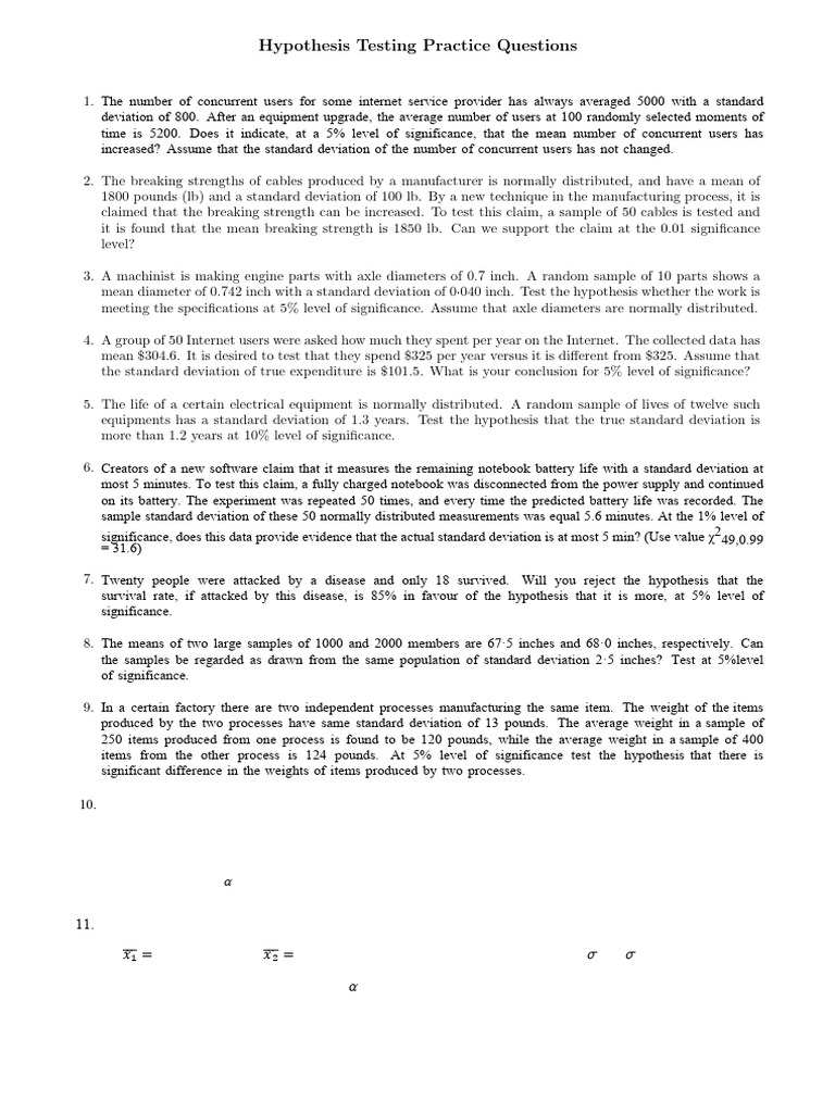 Hypothesis Testing Practice Questions | PDF | Standard Deviation ...