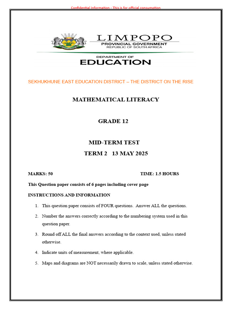 Mid-Term Test GR12 Term 2 2025 | PDF | Area