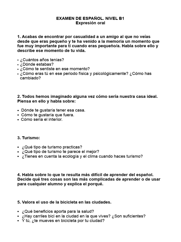 Examen Oral B1 | PDF