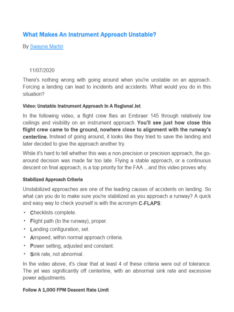 Unstable Instrument Approach Risks | PDF | Aircraft | Airliner ...