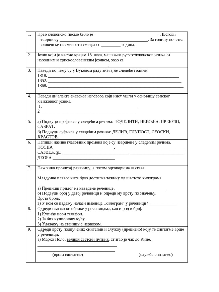 Pomešani Zadaci Gramatika 8 Razred | PDF